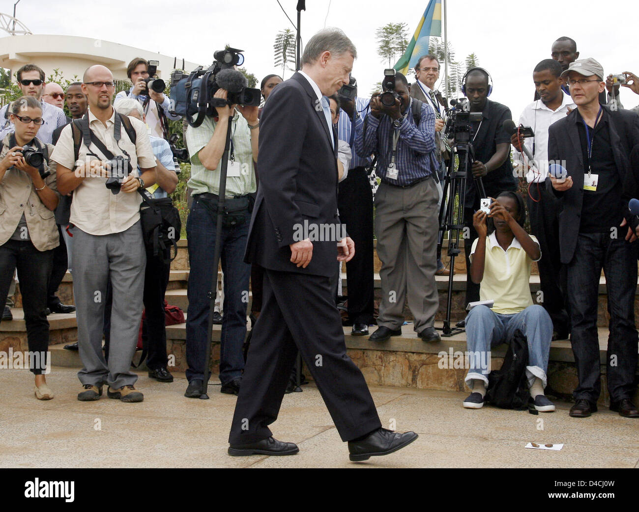 German President Horst Koehler leaves the genocide memorial Gisozi near ...