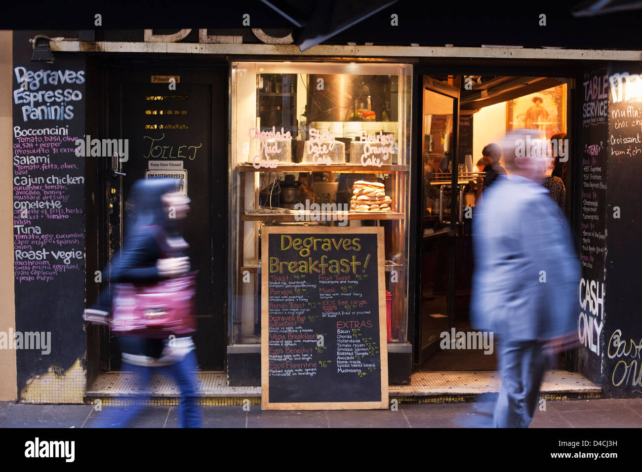 Cafe menu on Degraves Street. Melbourne, Victoria, Australia Stock ...