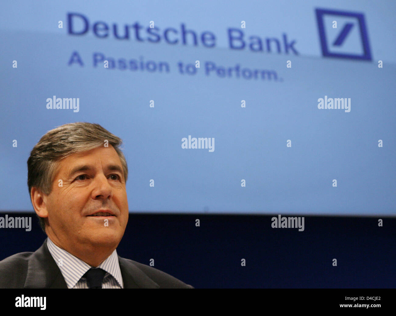 Josef Ackermann, CEO of Deutsche Bank, publishes the balance numbers at ...