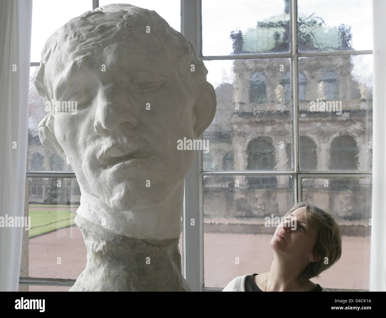 A colossal head by Auguste Rodin (1840-1917) pictured shortly prior to ...