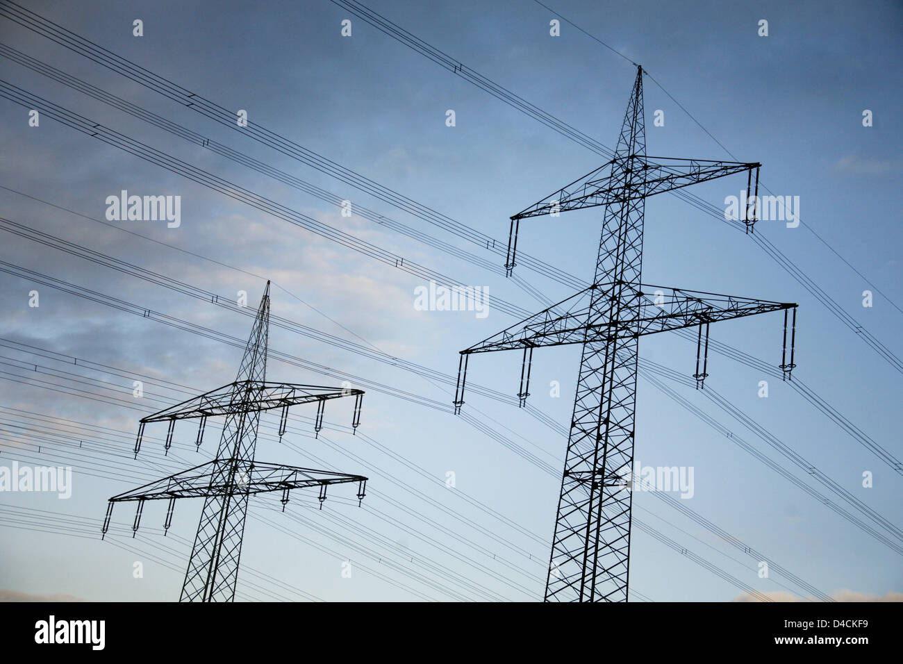 The picture shows power poles near Hanau, in Grosskrotzenburg, Germany ...
