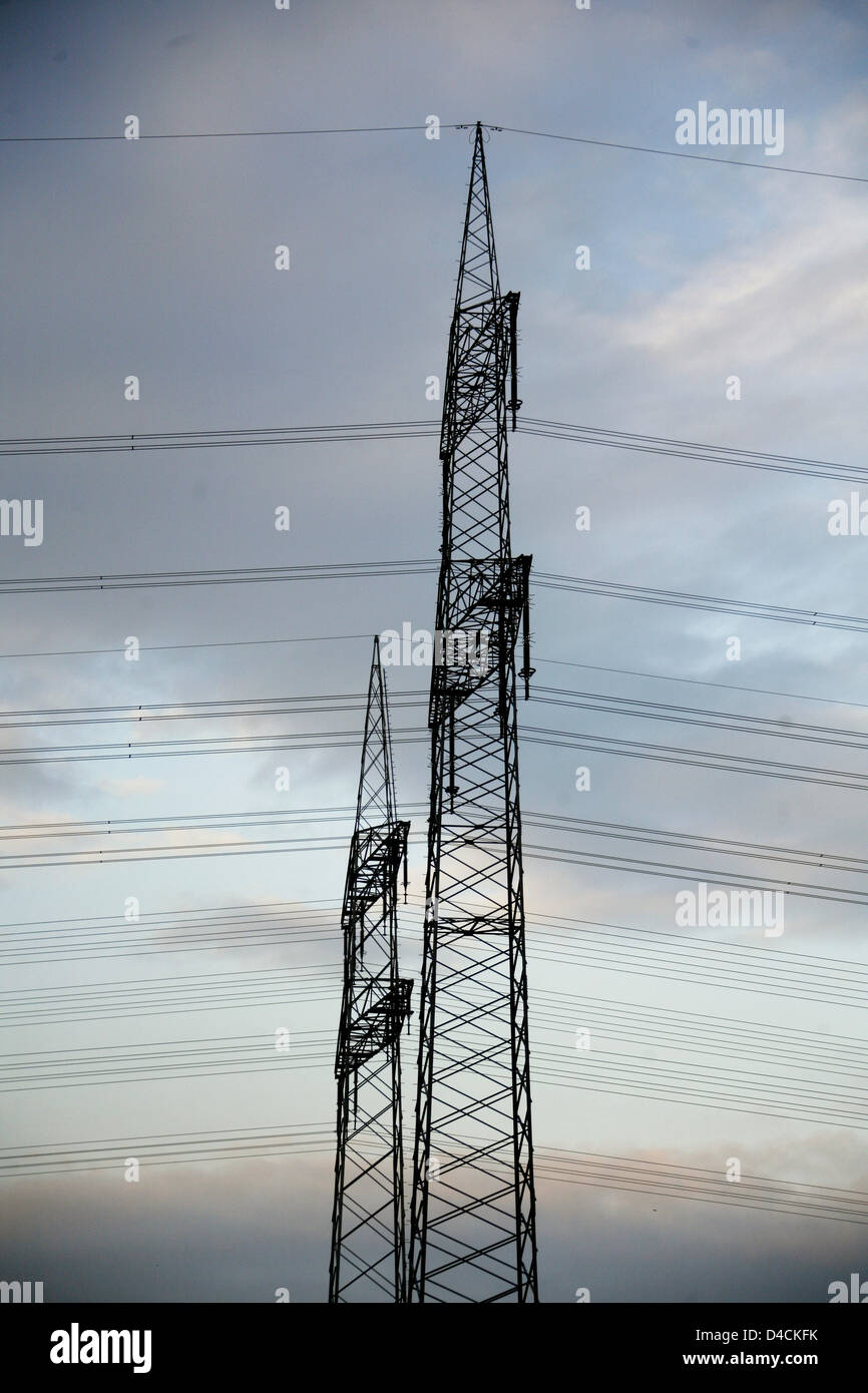 The picture shows power poles near Hanau, in Grosskrotzenburg, Germany ...
