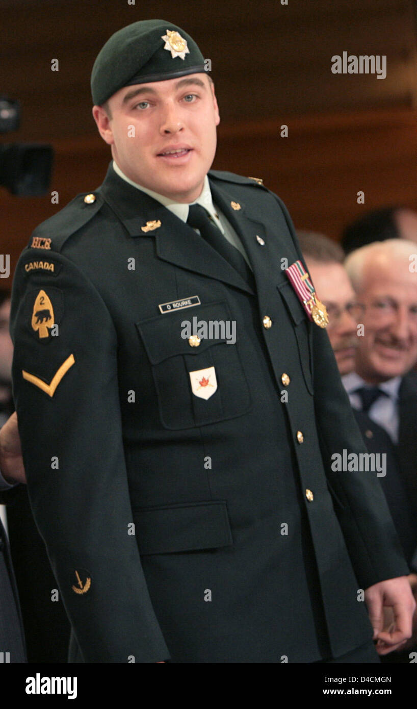 Canadian Private Michael O'Rourke is awarded with the 'Peace through ...