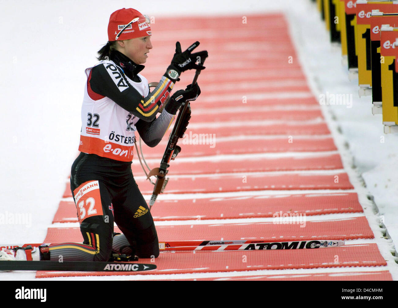 Andrea Henkel of Germany on the shooting range during the 7.5km sprint ...