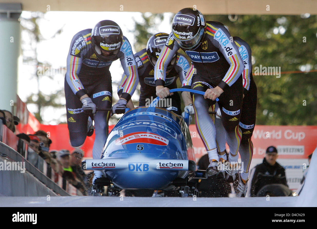 (front- back) Andre Lange, Rene Hoppe, Marc Kuehne and Martin Putze of ...