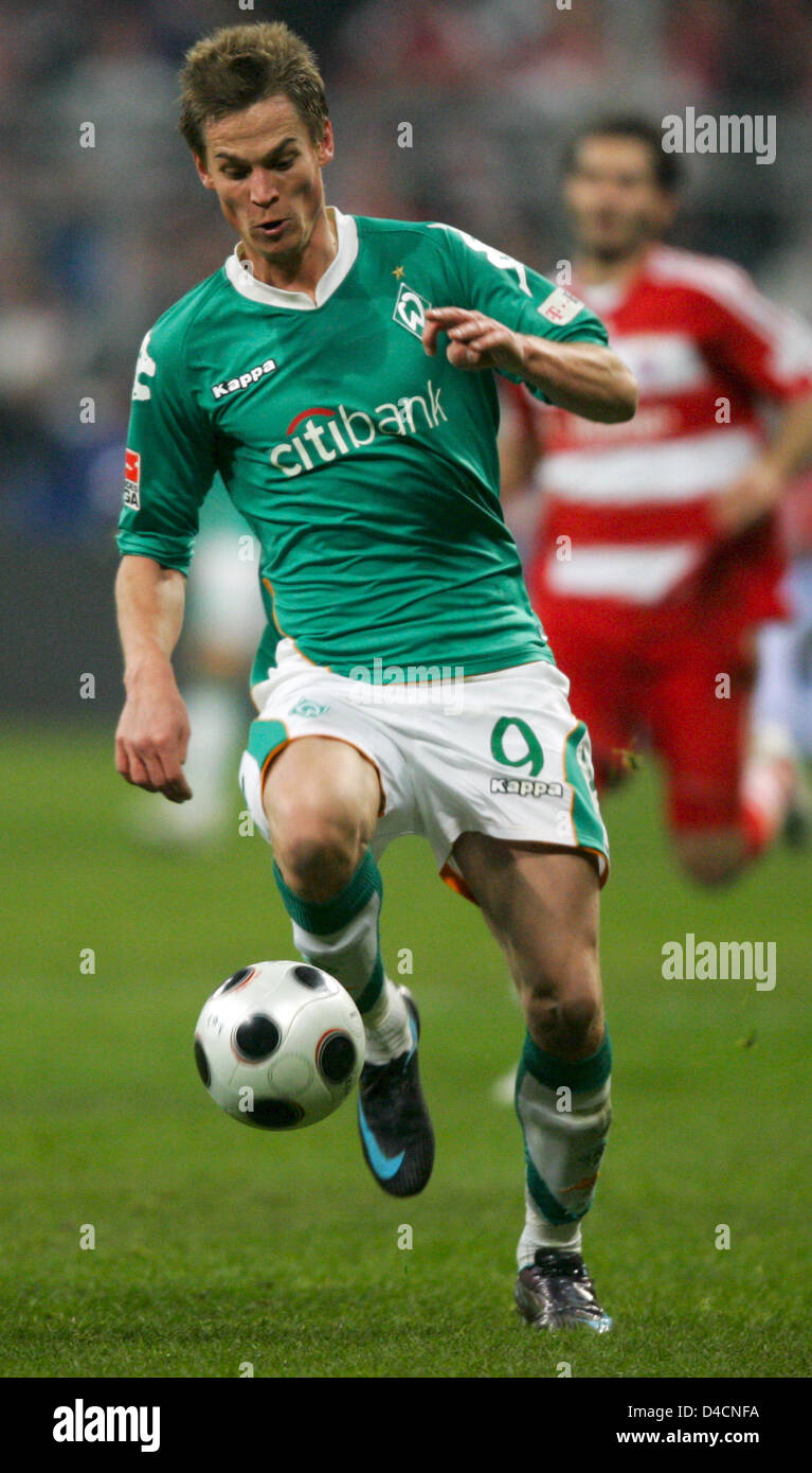 Bremen's Swede Markus Rosenberg shown in action during the Bundesliga ...