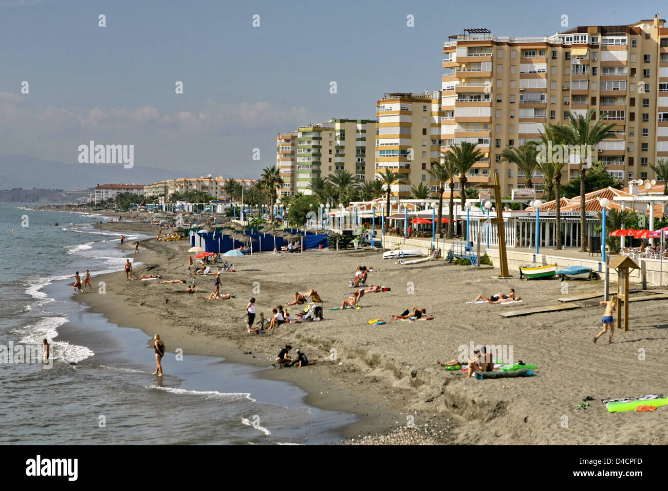 The picture shows the beach at the resort town of Torrox in southern ...