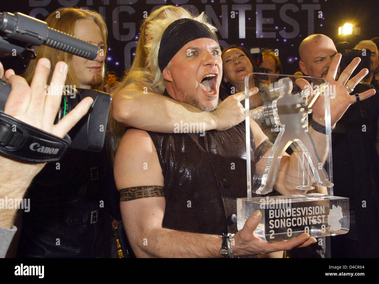 Singer Eric Fish and other members of the rock group 'Subway To Sally ...