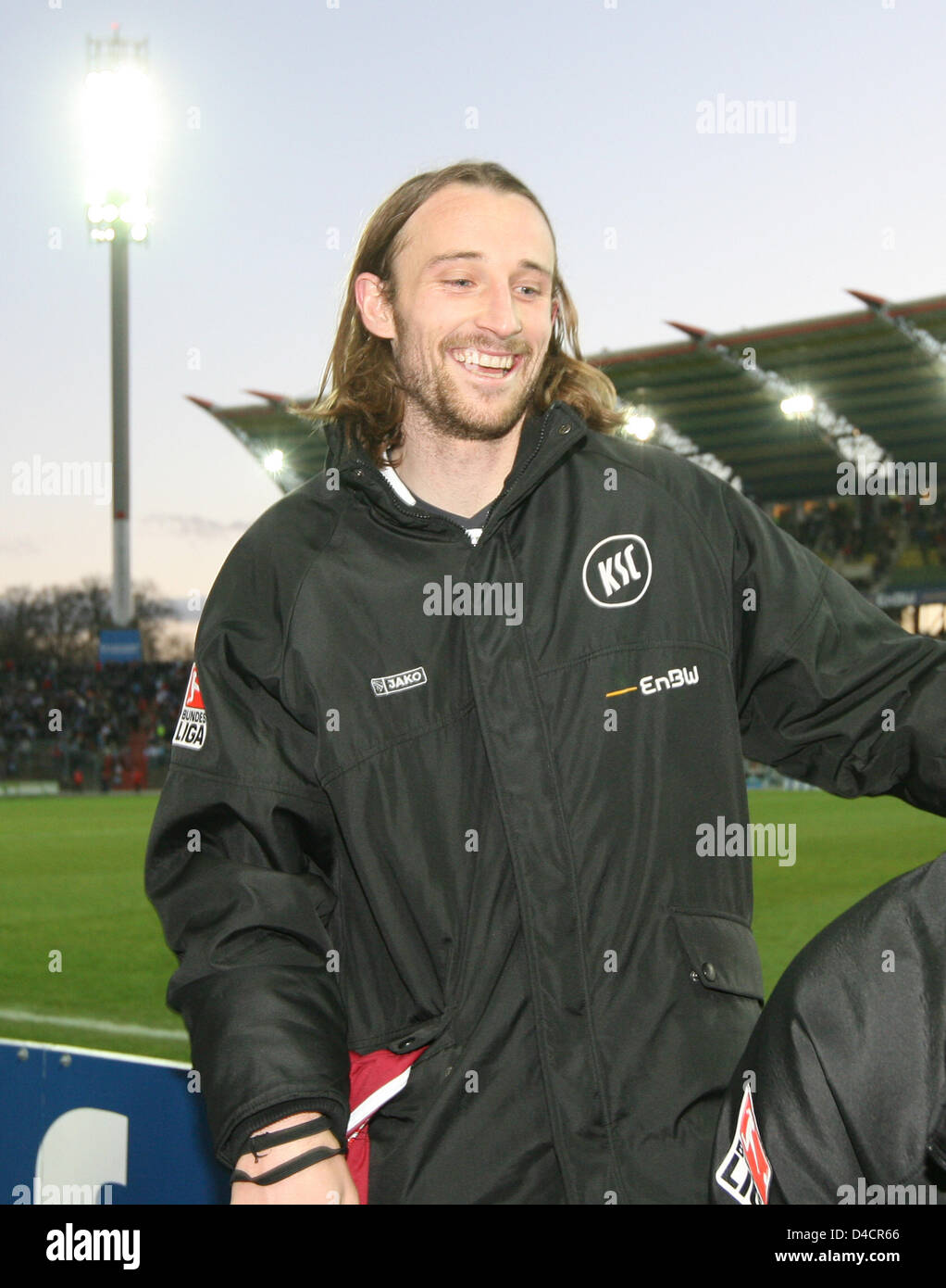 Karlsruhe's Australian new entry, striker Joshua Kennedy, laughs at the ...