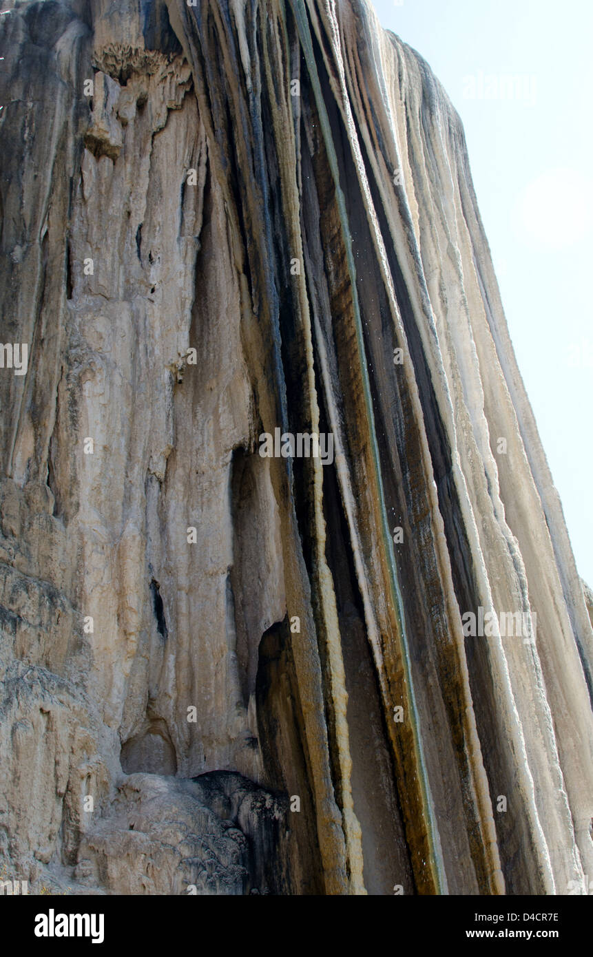 Looking up from the base of a 'petrified waterfall' at Hierve el Agua ...