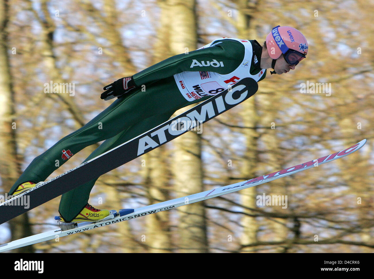 Michael Neumayer of Germany soars through the air at the Ski Jumping ...