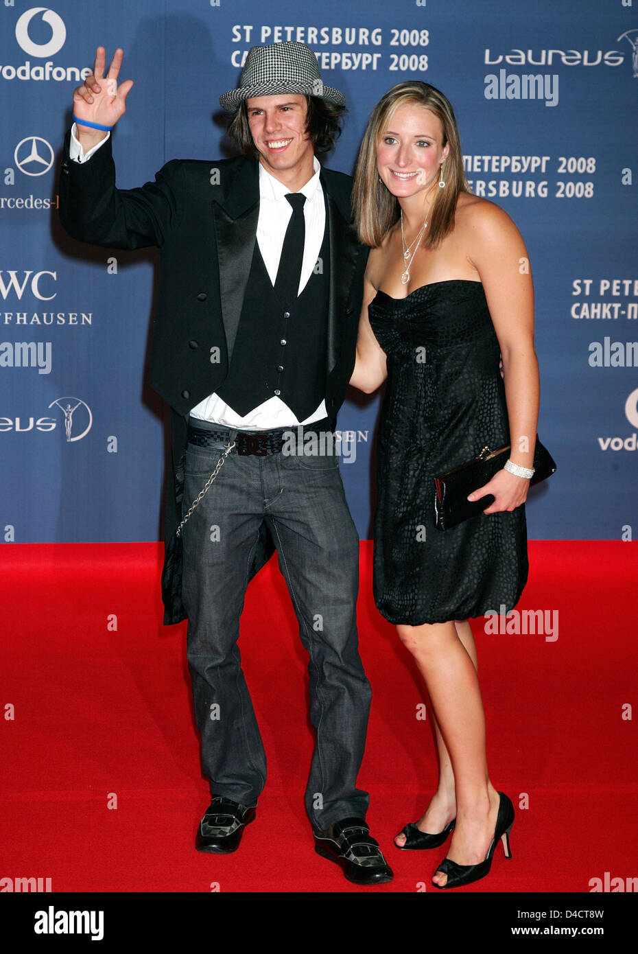 Venezuelan BMX pro Daniel Dhers (L) and company pose on the red carpet ...