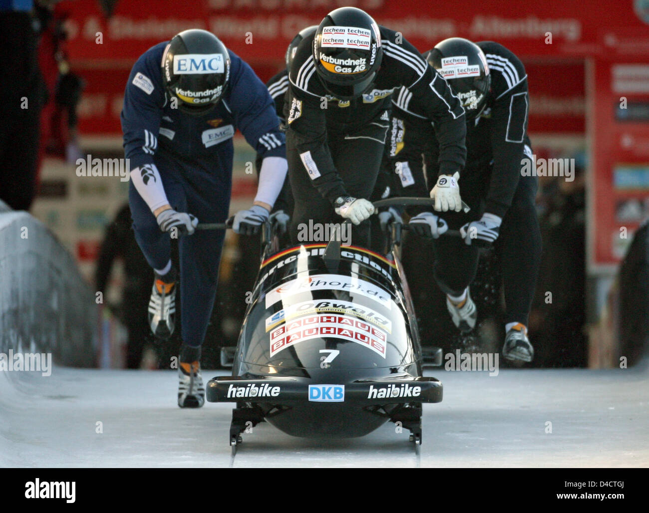 German four seater bobsleigh team with pilot (L-R) Matthias Hoepfner ...