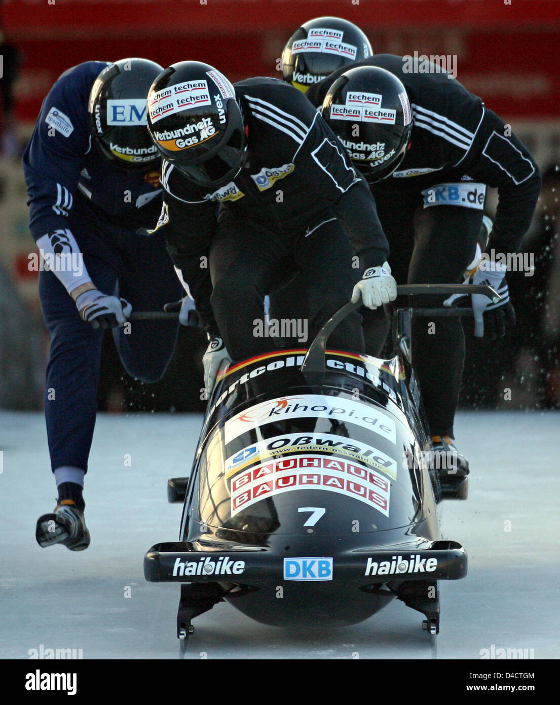 German four seater bobsleigh team with pilot (L-R) Matthias Hoepfner ...