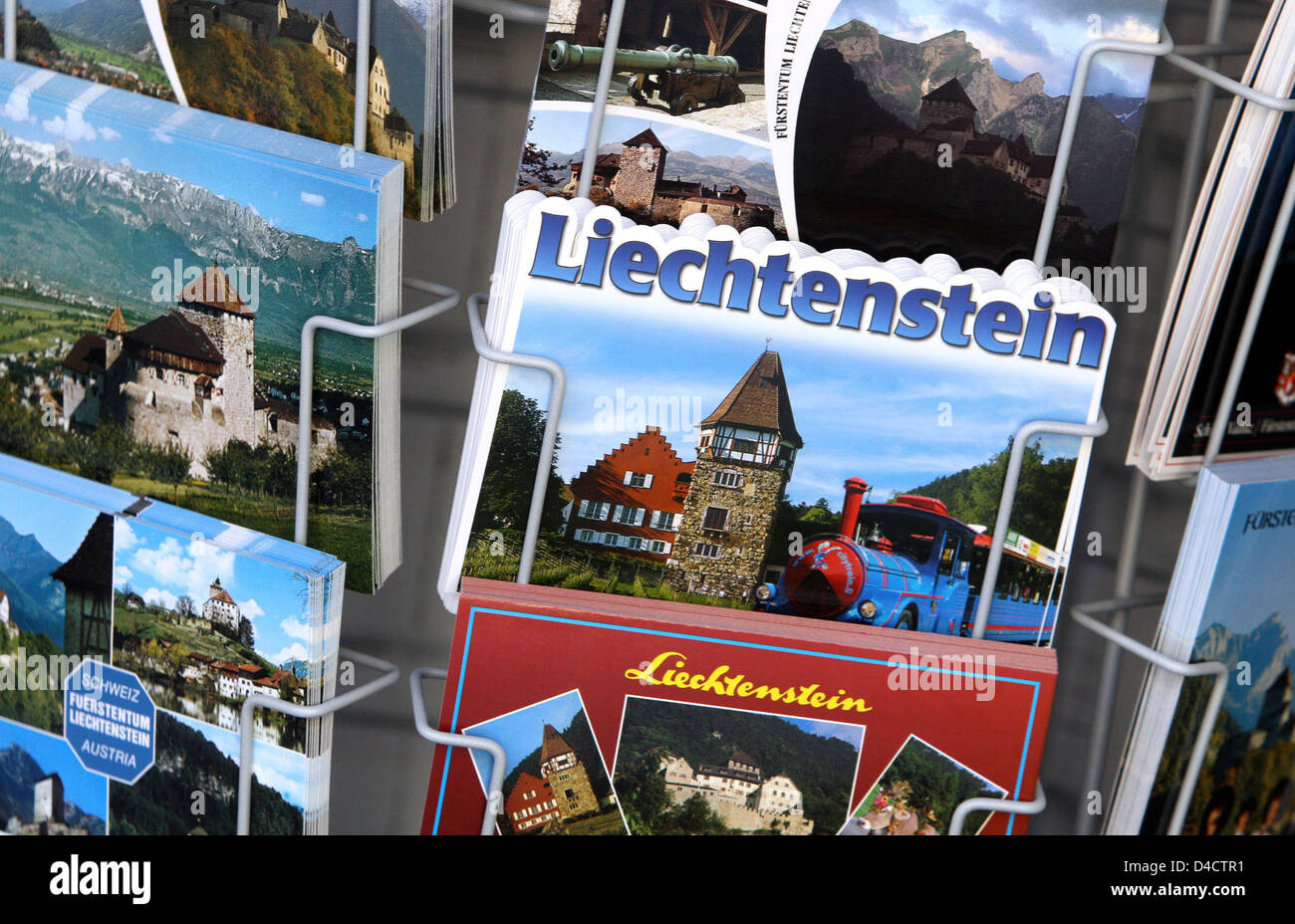 Picture postcards on sale in a souvenir shop of Vaduz, Liechtenstein ...