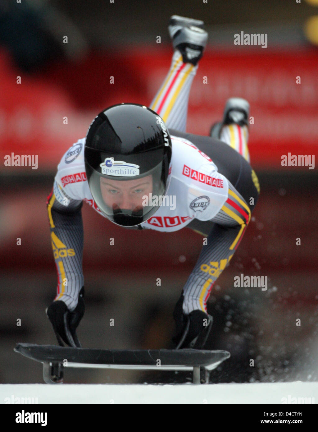 German skeleton athlete Marion Trott shown in action during her first ...