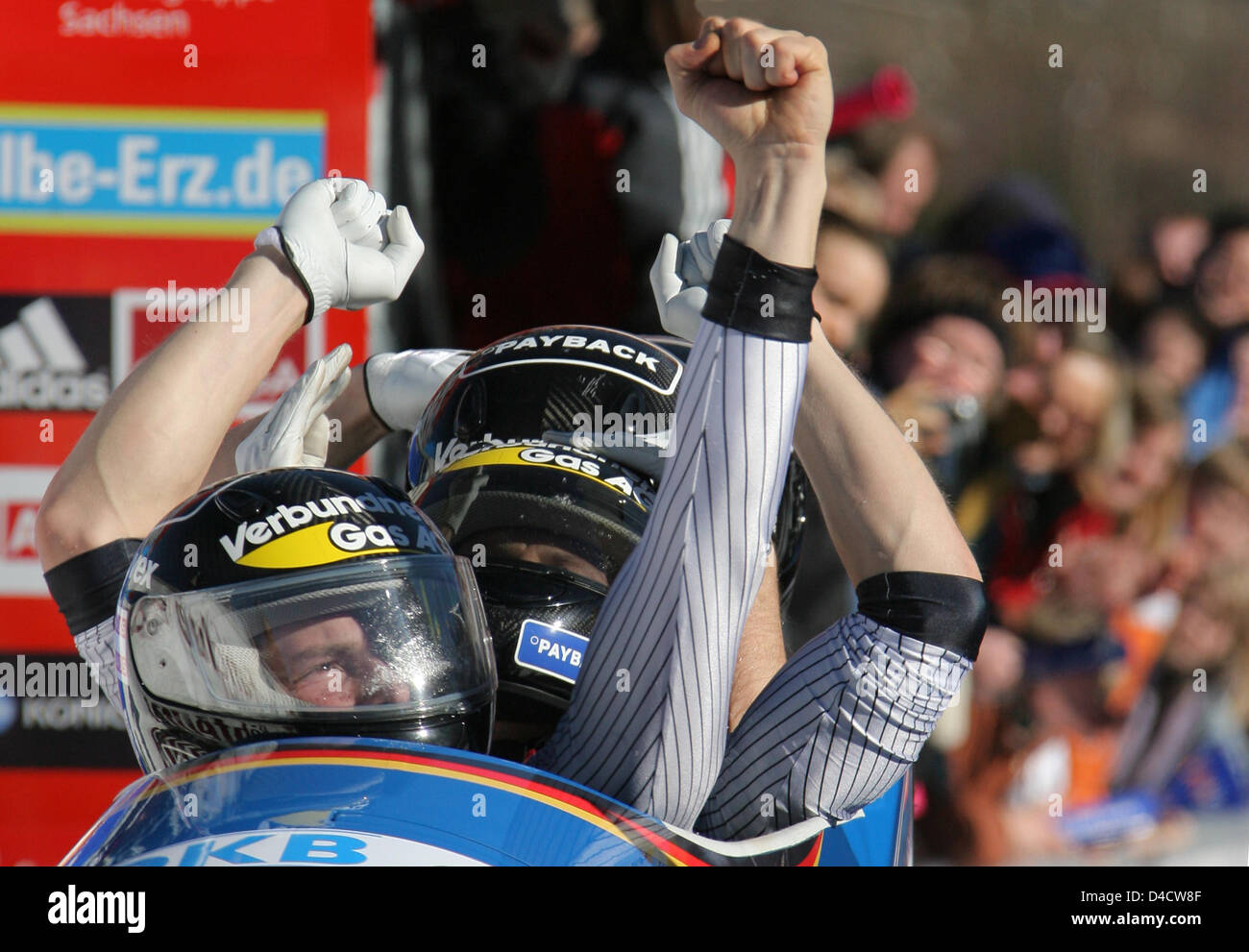 The German four-man team Andre Lange, Rene Hoppe, Kevin Kuske and ...
