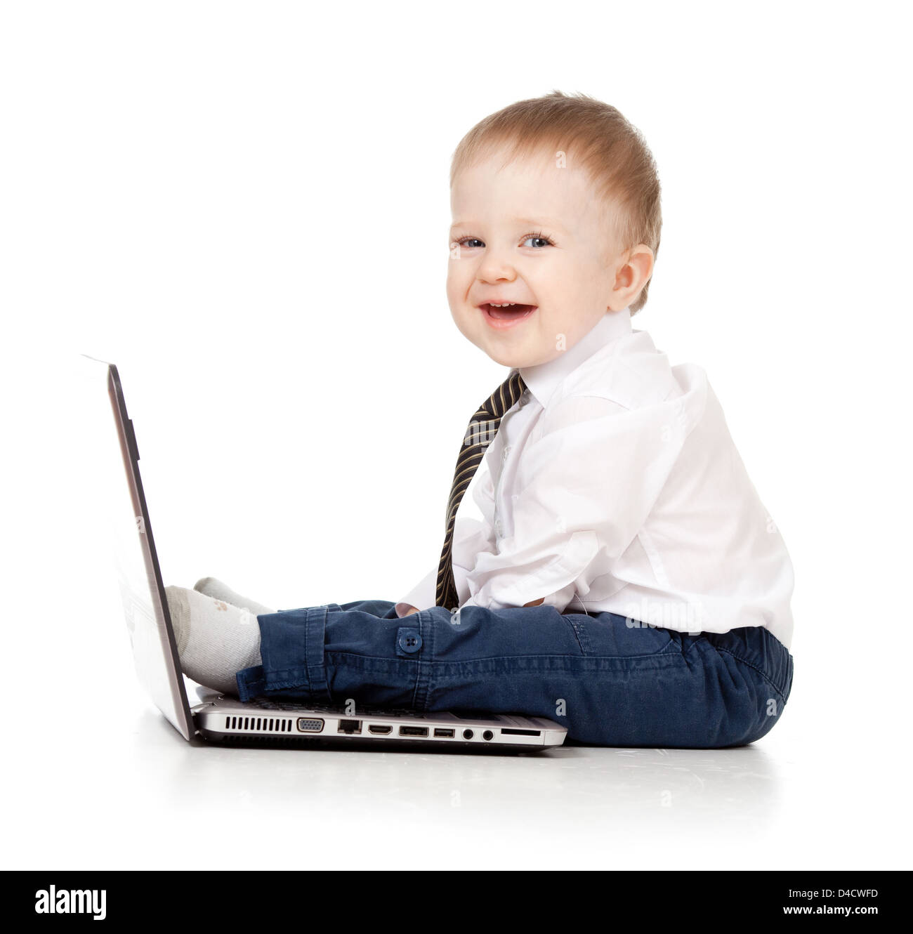 Child using a laptop Stock Photo - Alamy