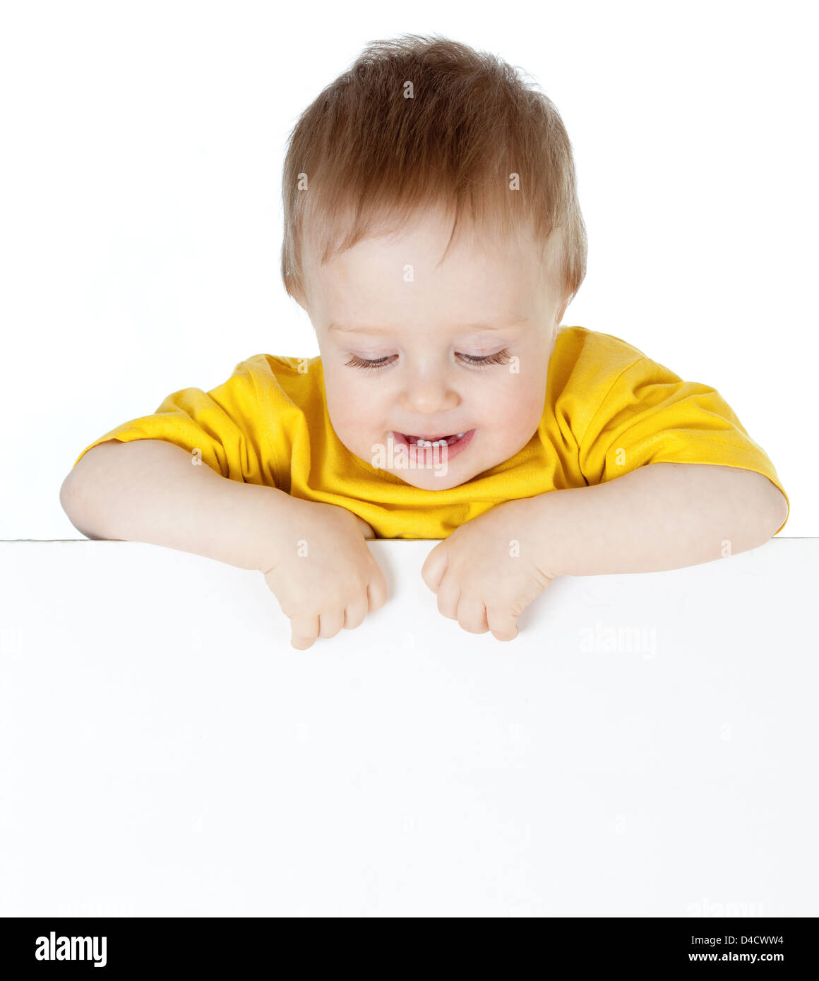 cute small child with blank advertising banner Stock Photo - Alamy