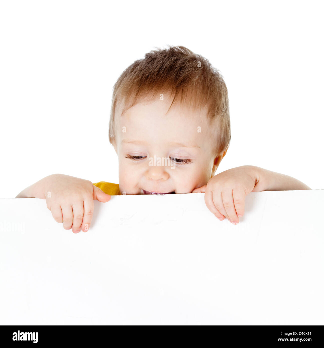 adorable child with blank advertising banner Stock Photo - Alamy