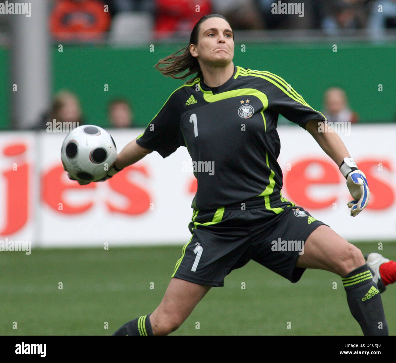 Germany's goal keeper Nadine Angerer throws the ball during the soccer ...