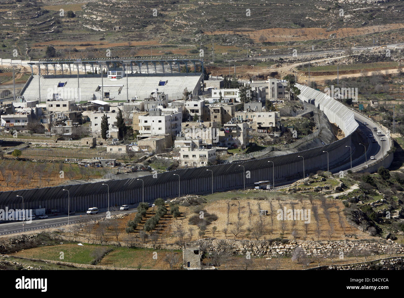 The Israeli security wall seen from the motorway connecting Jerusalem ...