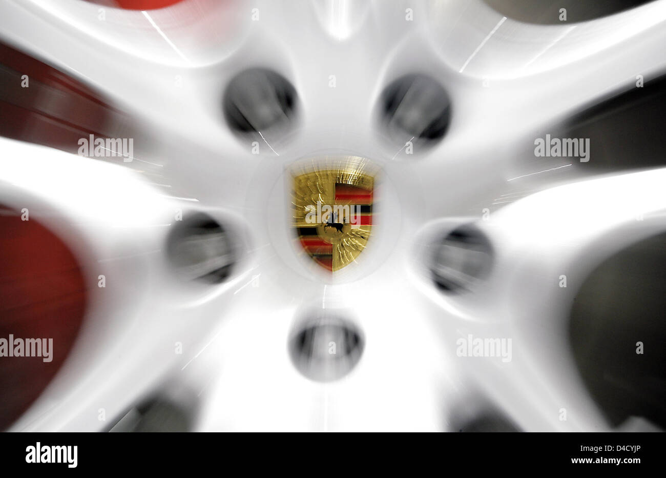 The Porsche logo is pictured on a wheel rim during the second press day ...
