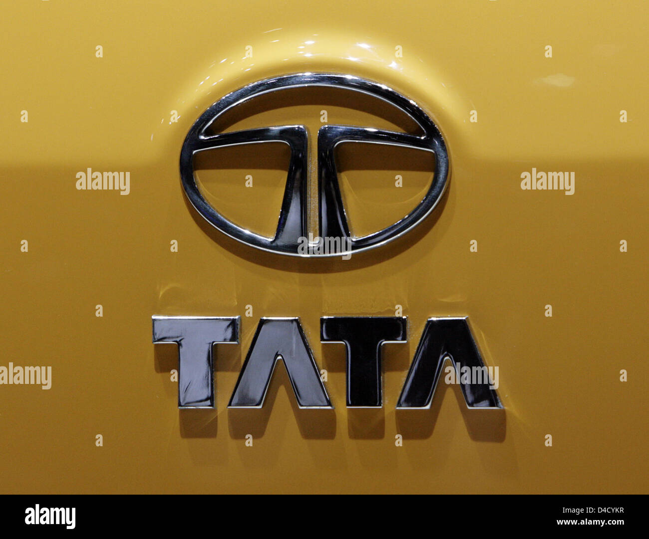The picture shows the logo of Indian Car maker Tata on a Tata Nano ...