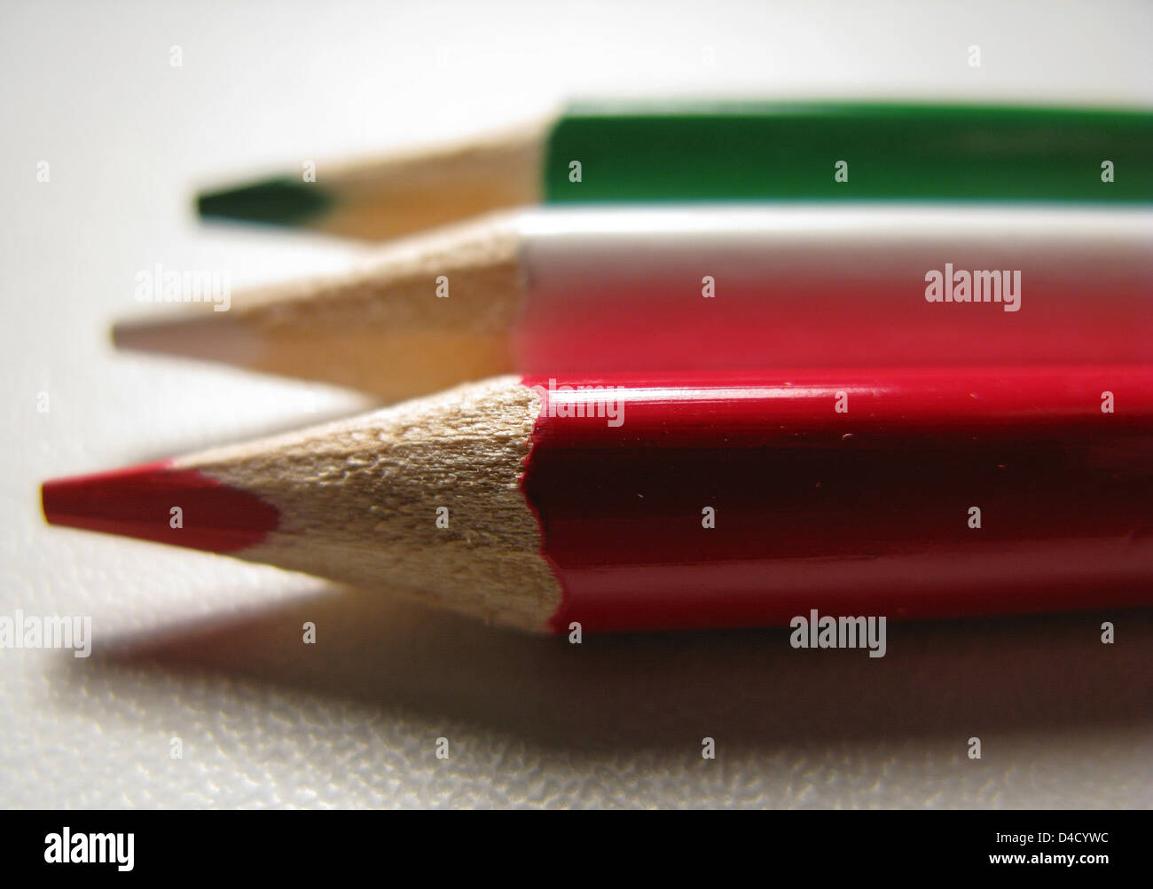 The picture shows red, white and green pencils or the Irtalian national ...