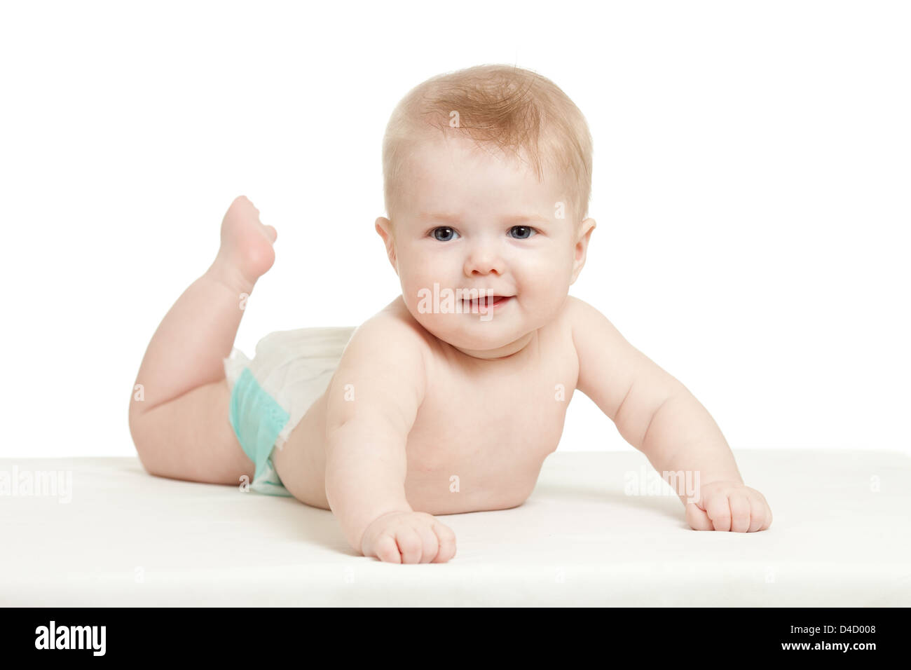 baby boy lying on tummy isolated on white background Stock Photo - Alamy