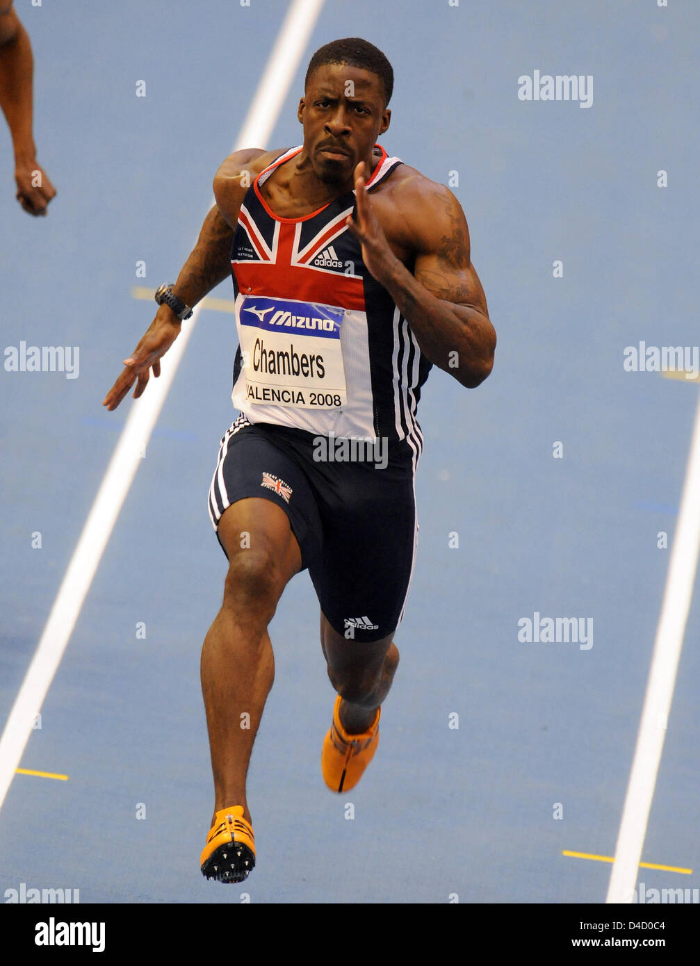 British Dwain Chambers runs during his 60m preliminary round race at ...