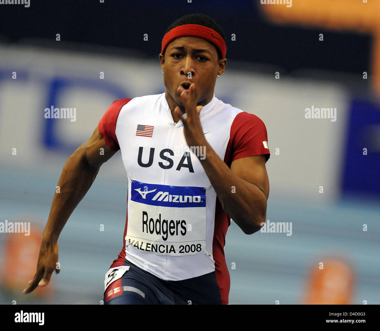 Michael Rodgers of USA pictured running his 60m semi-finals heat at the ...