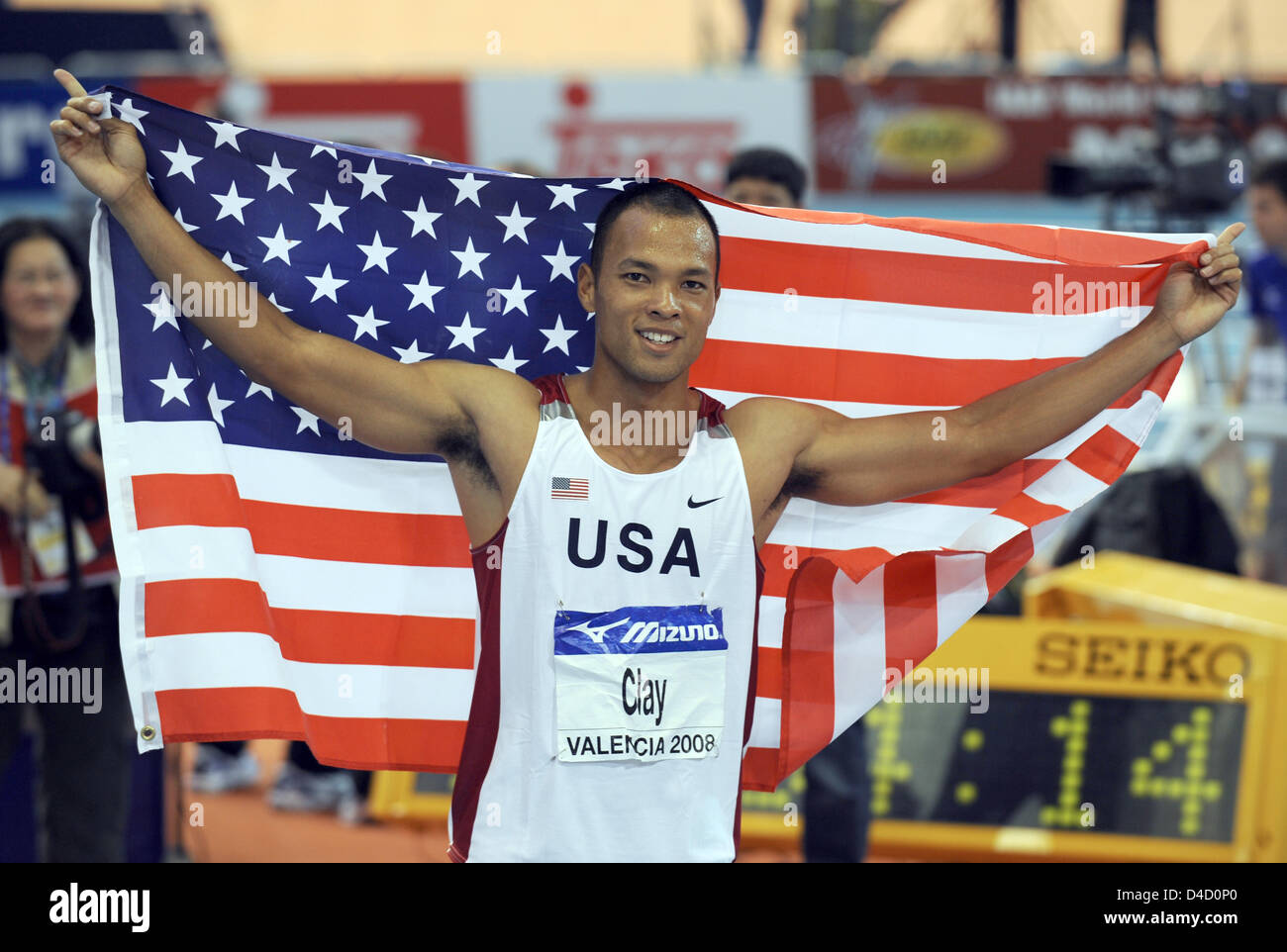 Bryan Clay heptathlete from the USA celebrates his gold with his ...