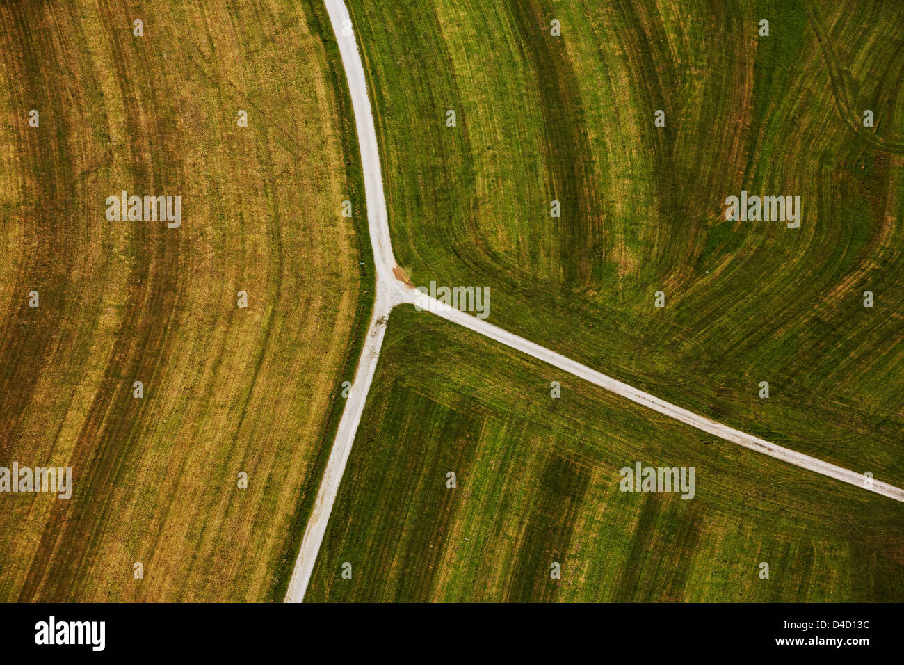 Crossroads between fields, aerial photo Stock Photo - Alamy