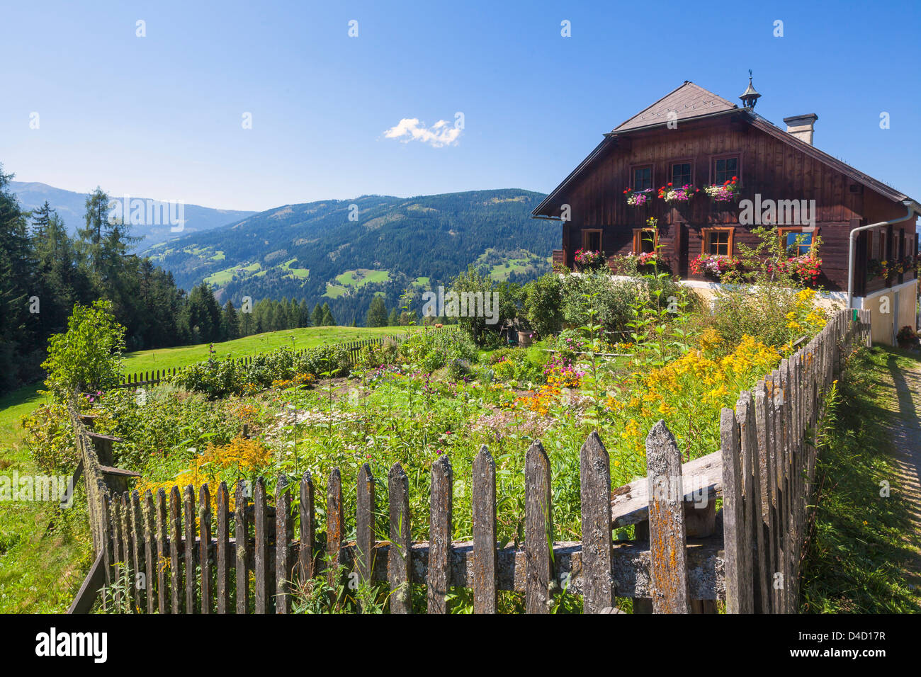 Farmhouse with typical cottage garden, Lungau, Salzburg State, Austria ...