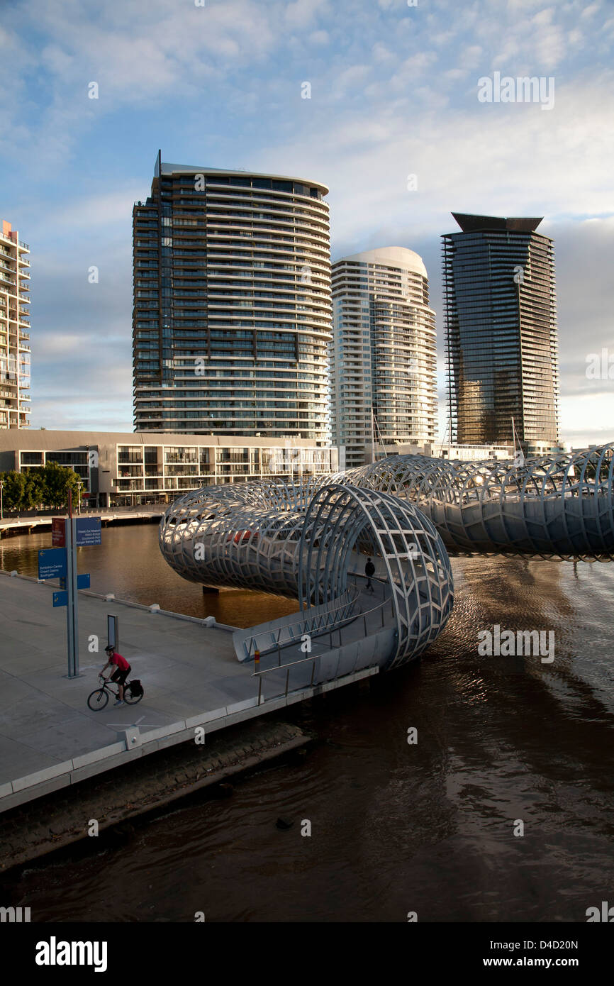 Late afternoon image of the pedestrian and cycleway Webb Bridge which ...