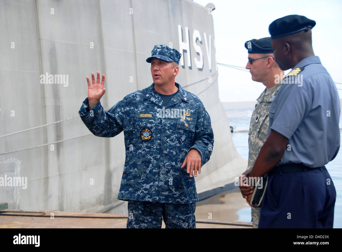 Guyana Coast Guard Lt. Col. Beaton Greets the HSV Swift Stock Photo - Alamy