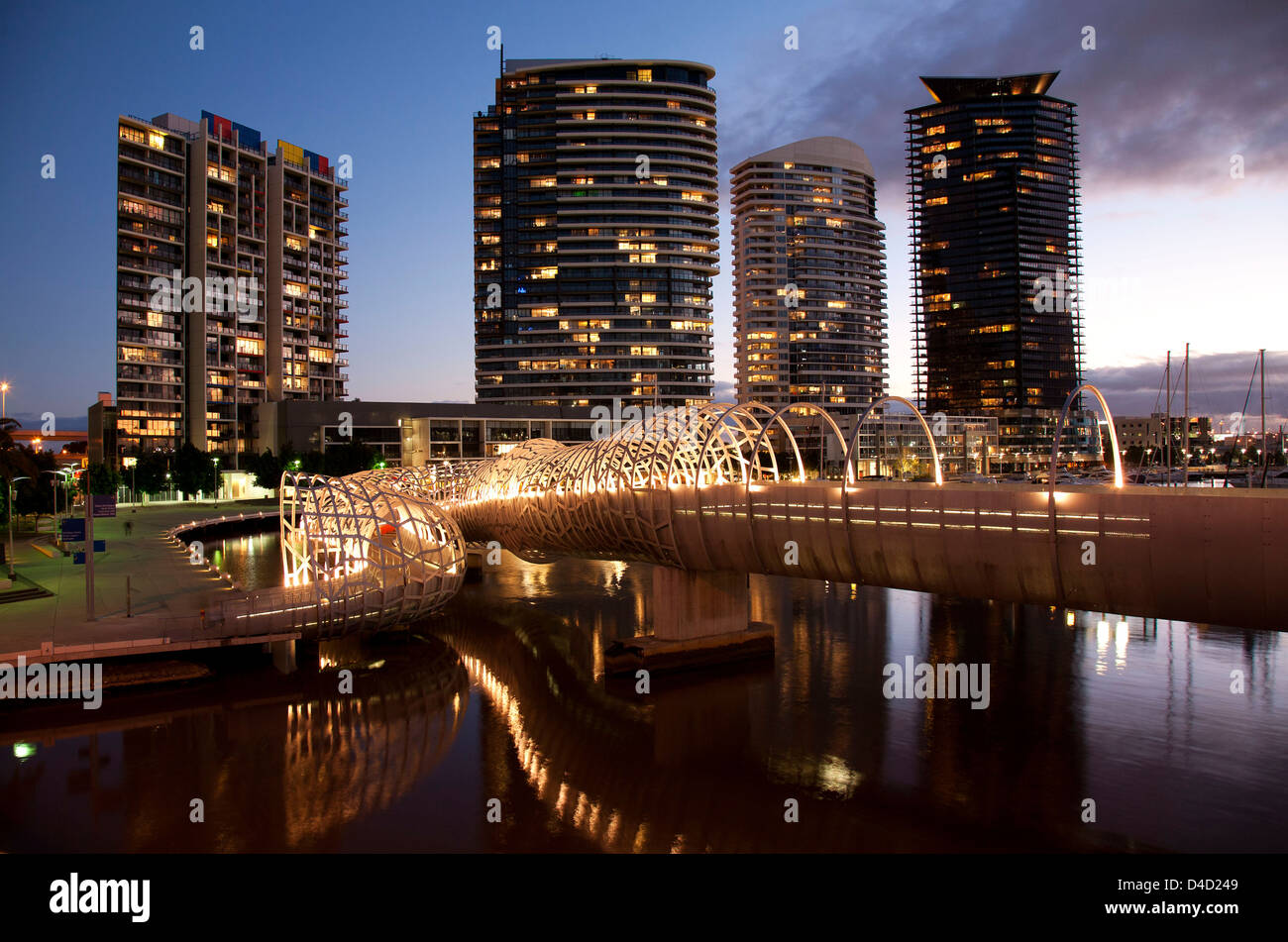 Twilight sunset image over the pedestrian Webb Bridge which connects ...