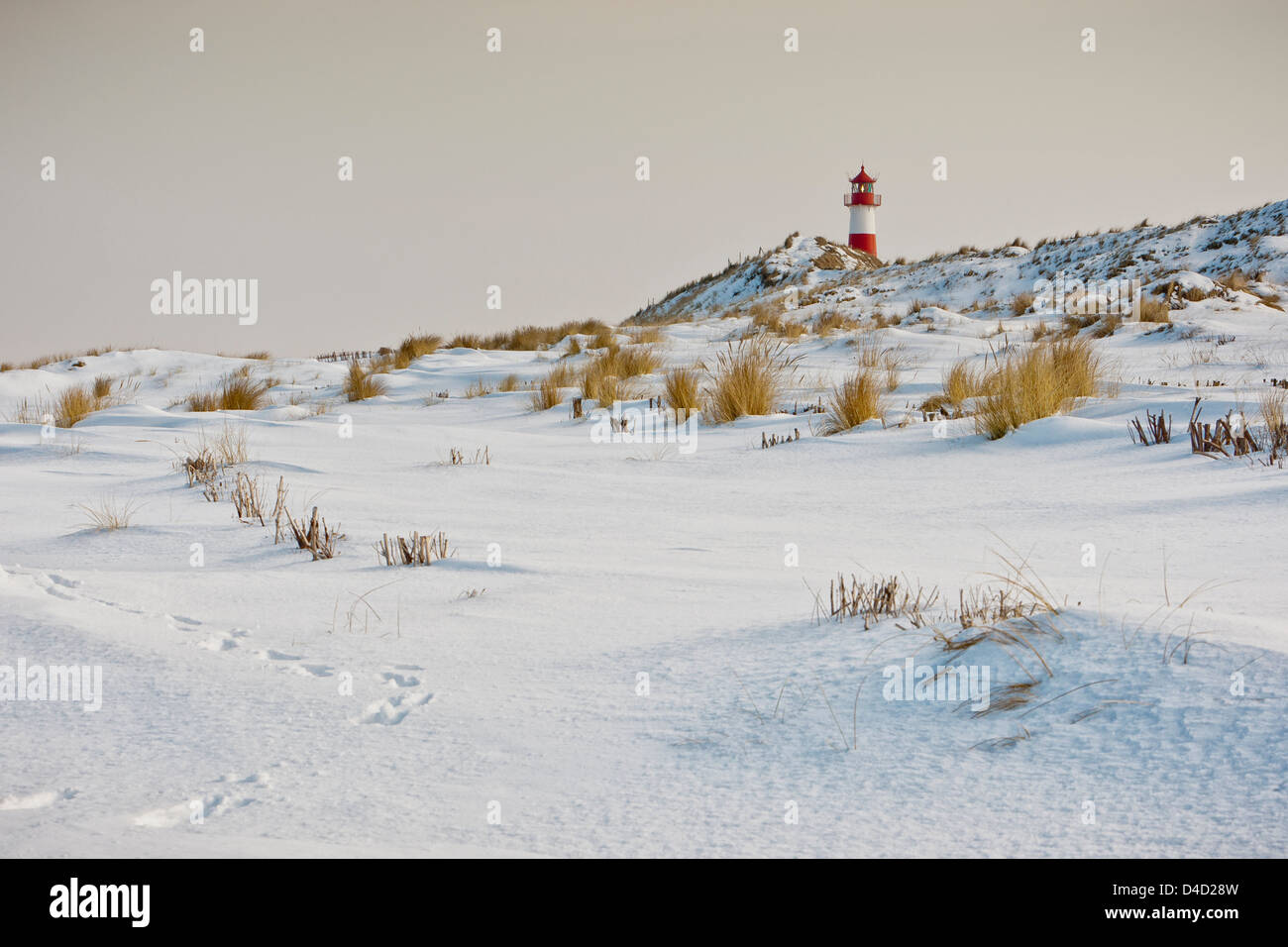 Ellenbogen with lighthouse in winter, Sylt, Germany Stock Photo - Alamy