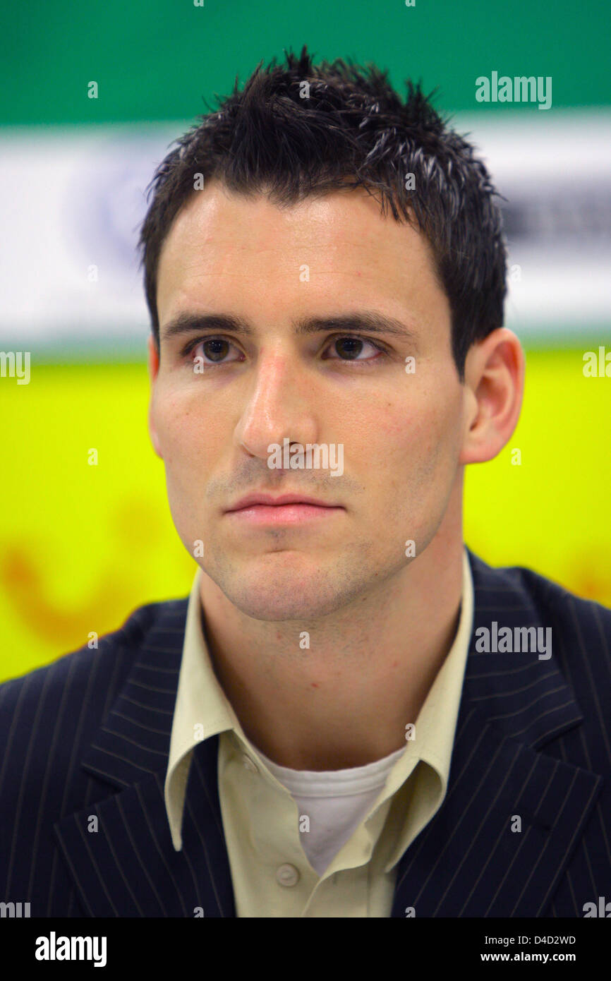 Mario Eggimann attends his presentation press conference at AWD-Arena ...