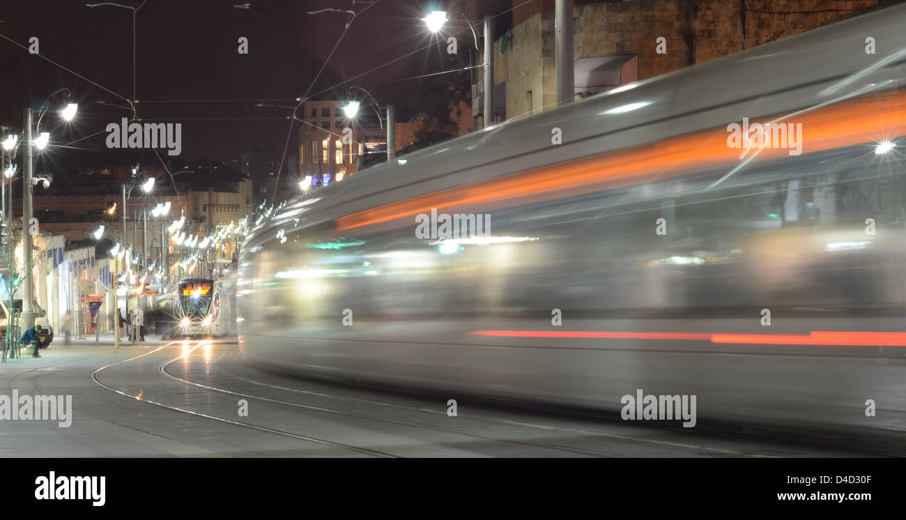 Israel, Jerusalem The newly constructed Light Train rapid urban ...