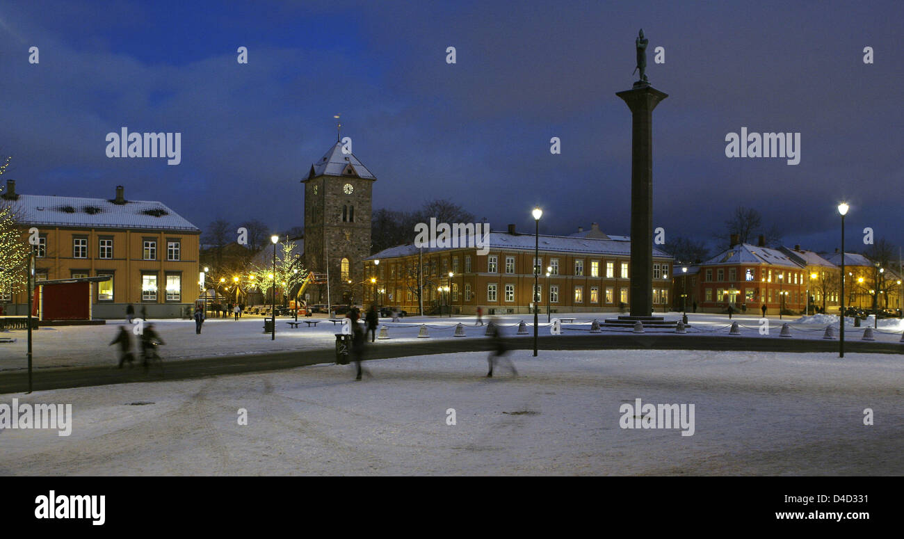 View over the market square of Trondheim, Norway, 21 January 2008 ...