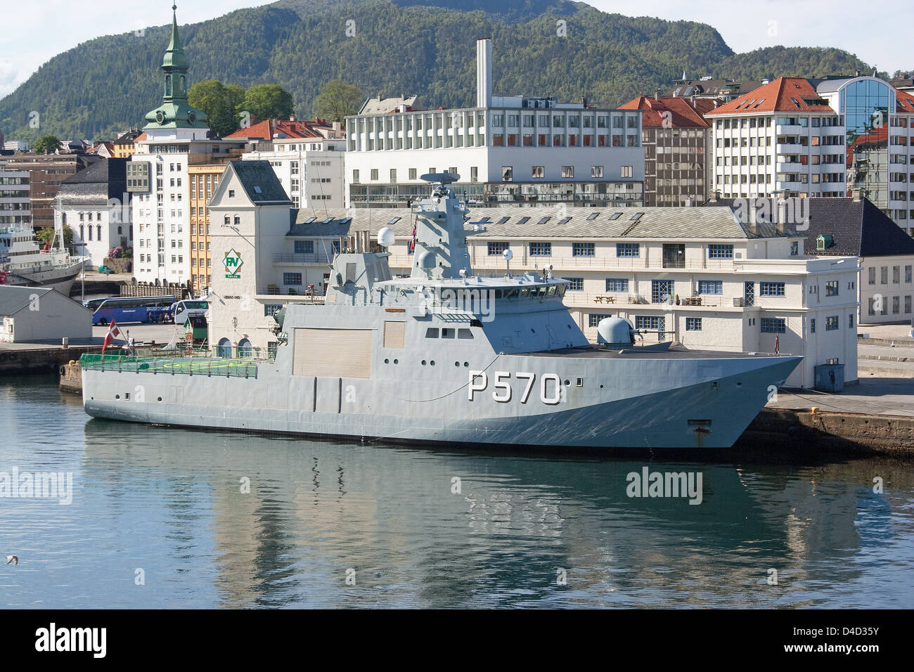 The visiting Danish arctic patrol ship Knud Rasmussen berthed in Bergen ...