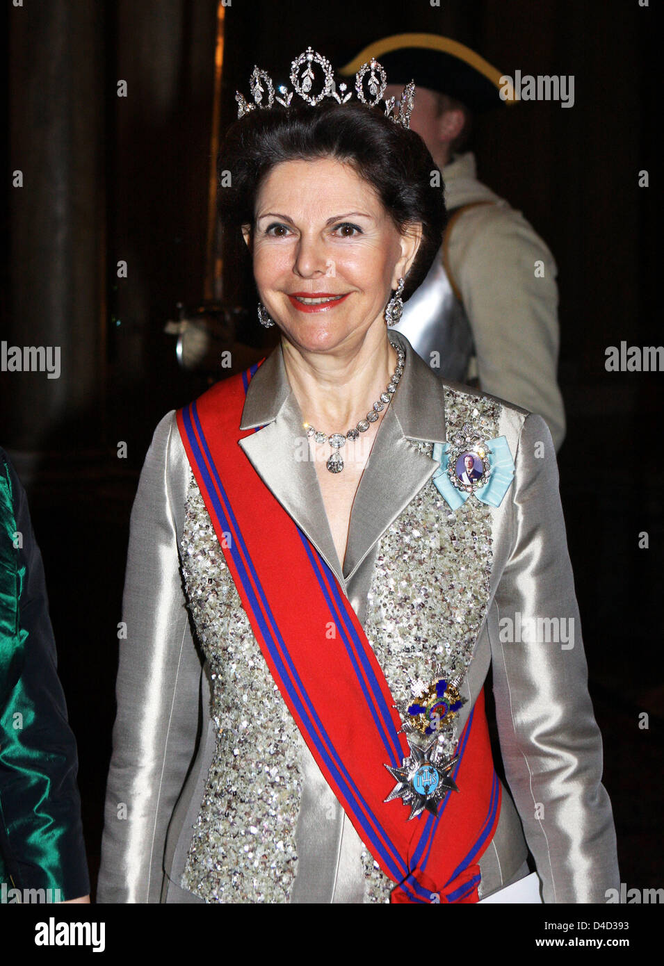 Queen Silvia of Sweden arrives for a gala dinner during a visit of ...