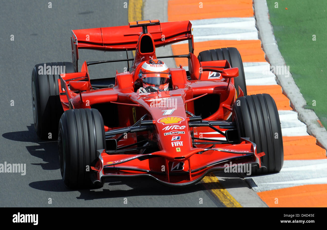 Finnish Formula One driver Kimi Raikkonen of the Ferrari team is ...