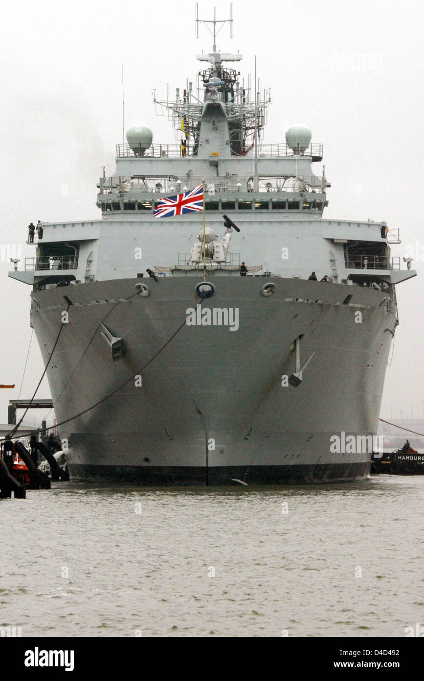 The Union Jack waves at the bow of British Royal Navy's Dock Landing ...