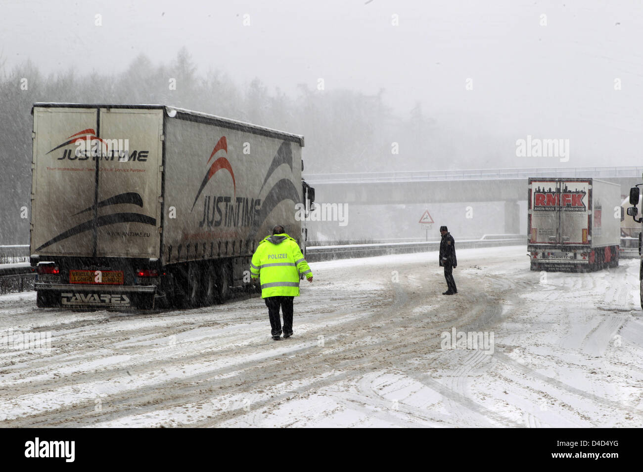 Trucks got stuck on the A61 Autobahn near Waldesch, Germany, 12 March ...