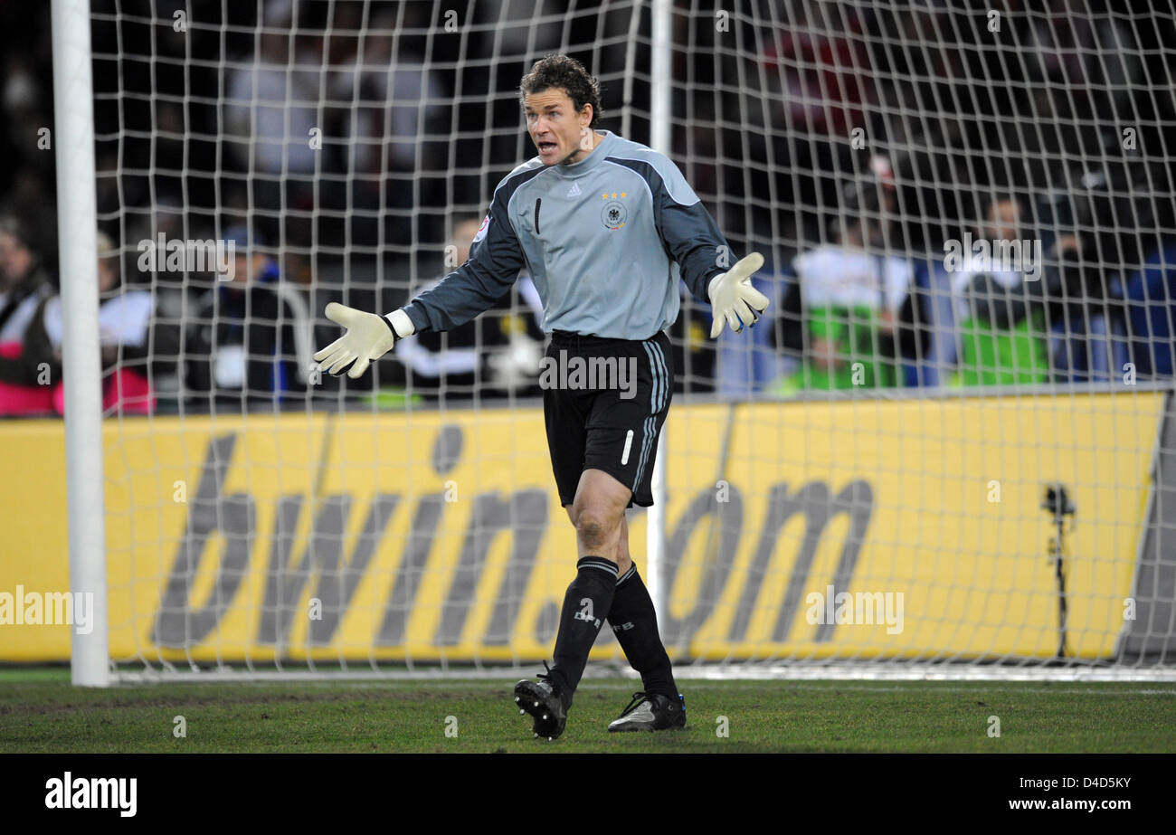 German goalkeeper Jens Lehmann makes a gesture during the international ...