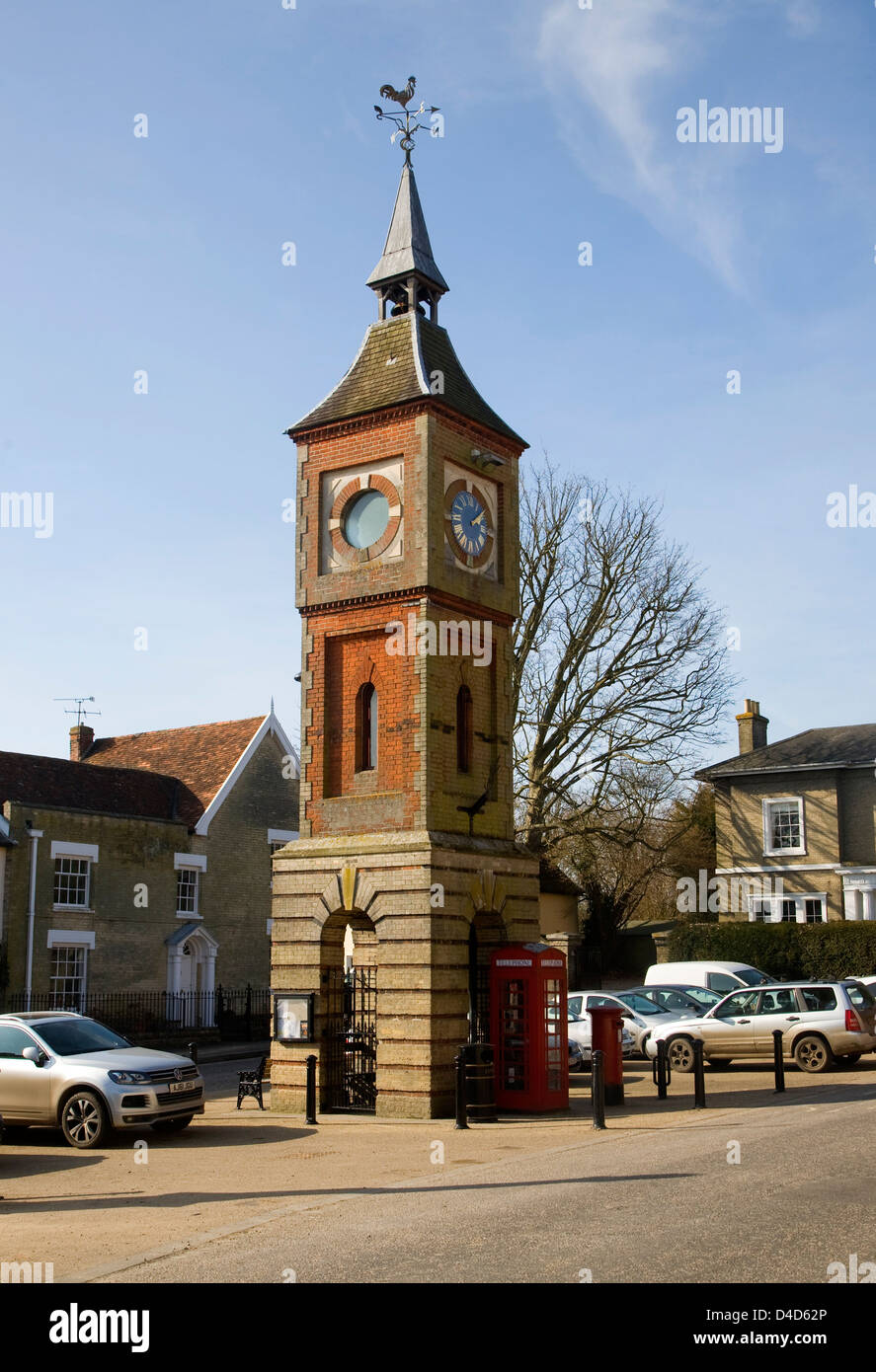 Victorian Clock tower 1864 in Market Place, Bildeston, Suffolk, England ...