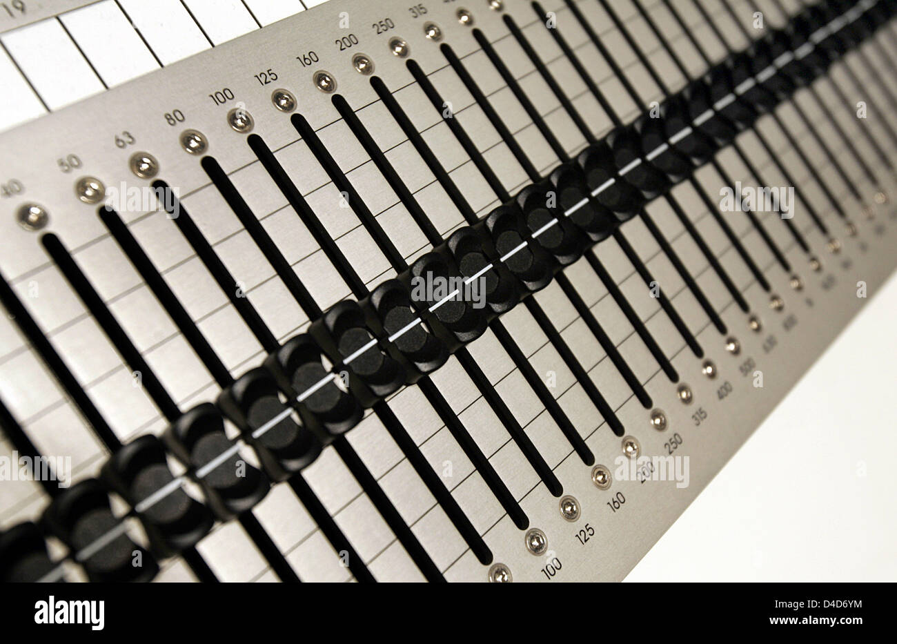Faders of a mixing desk pictured at the Frankfurt Music fair in ...